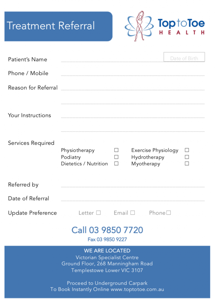 Referral Pad | Top to Toe Health